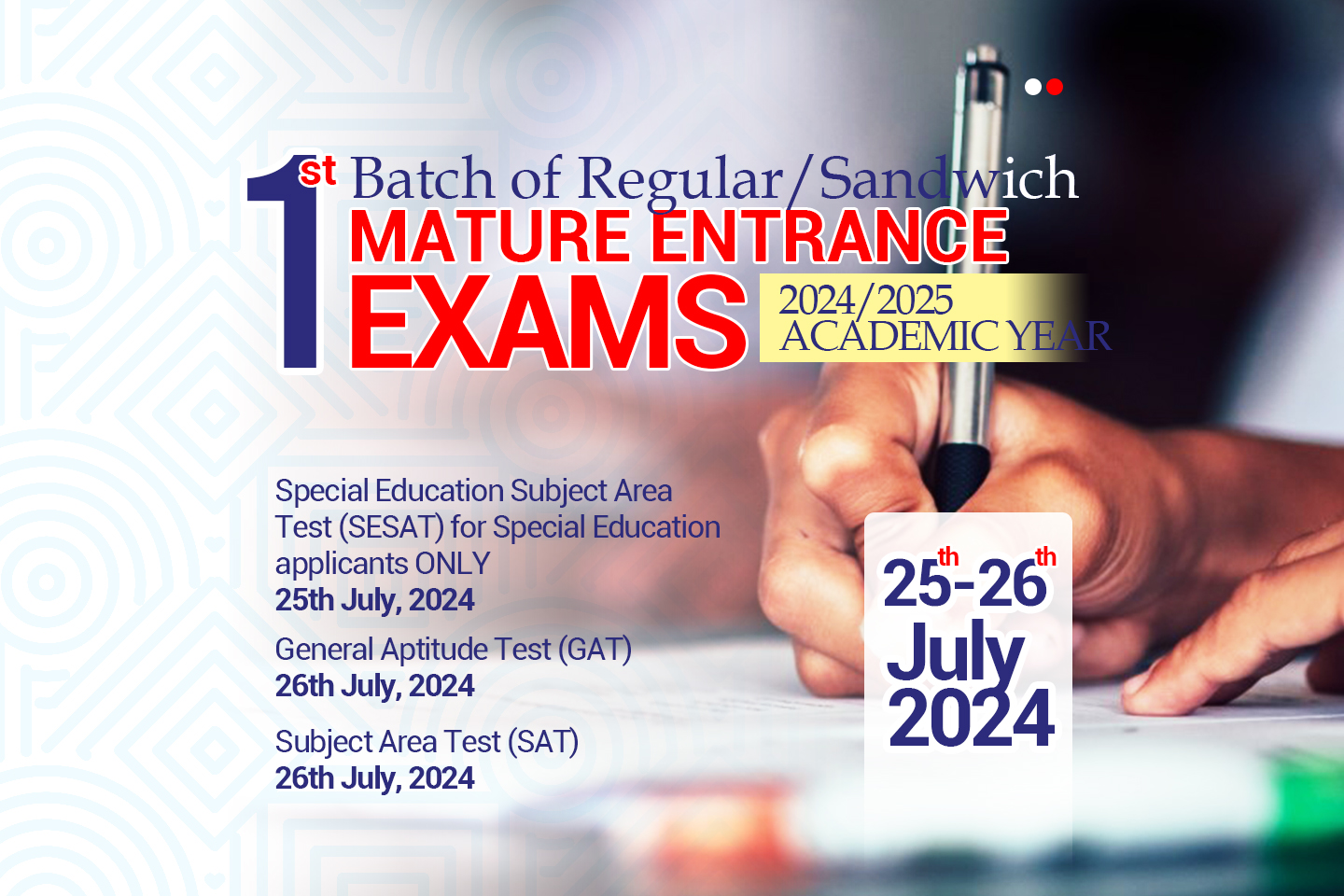 First Batch of Regular/Sandwich Mature Entrance Examination for the 2024/2025 Academic Year ...